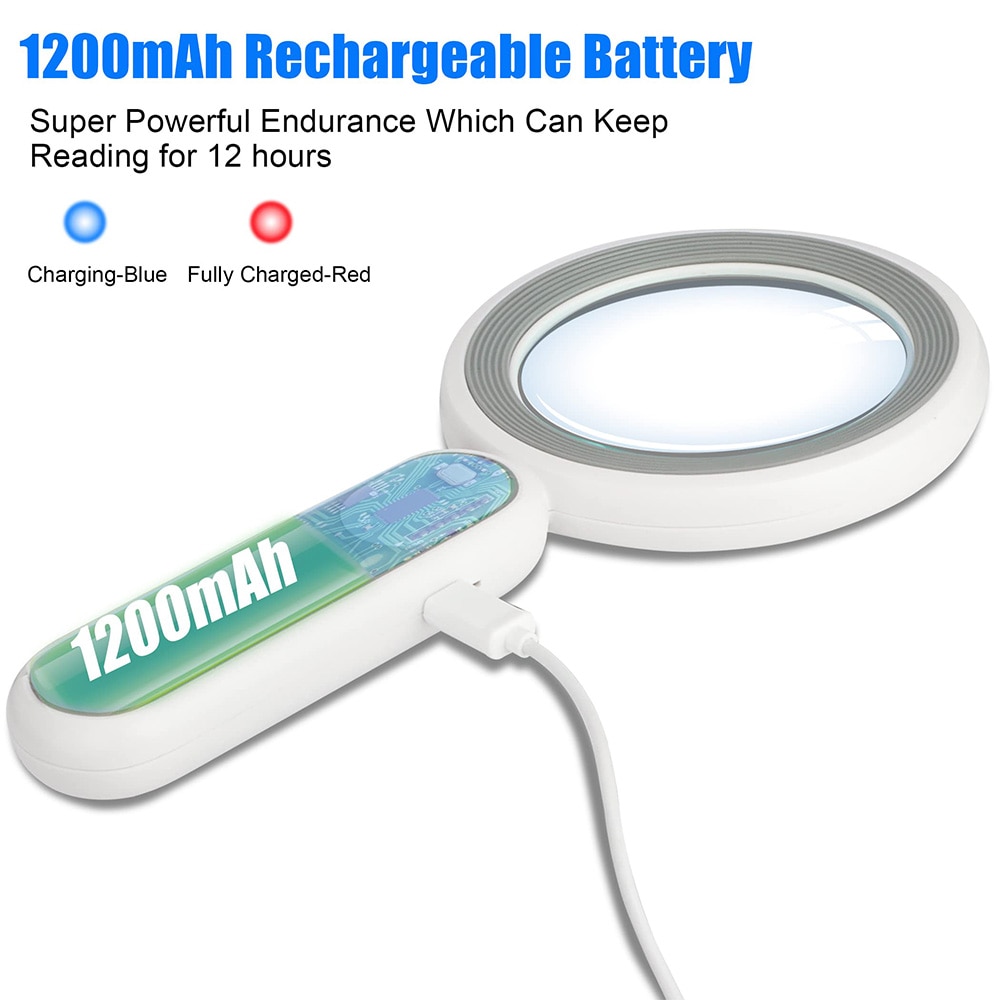 Lupa cu iluminare, 8x, 21 LED-uri, 3 moduri de lumina, incarcare USB ...