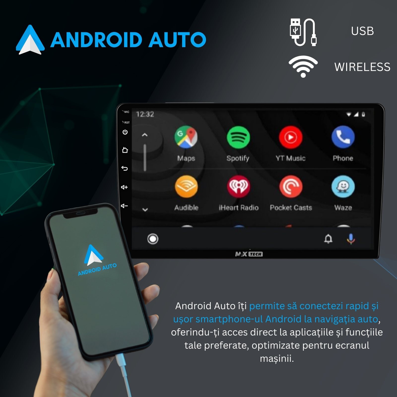 MP5 Player universal Android auto & Carplay 1 Din, MaxTech®, display HD ...