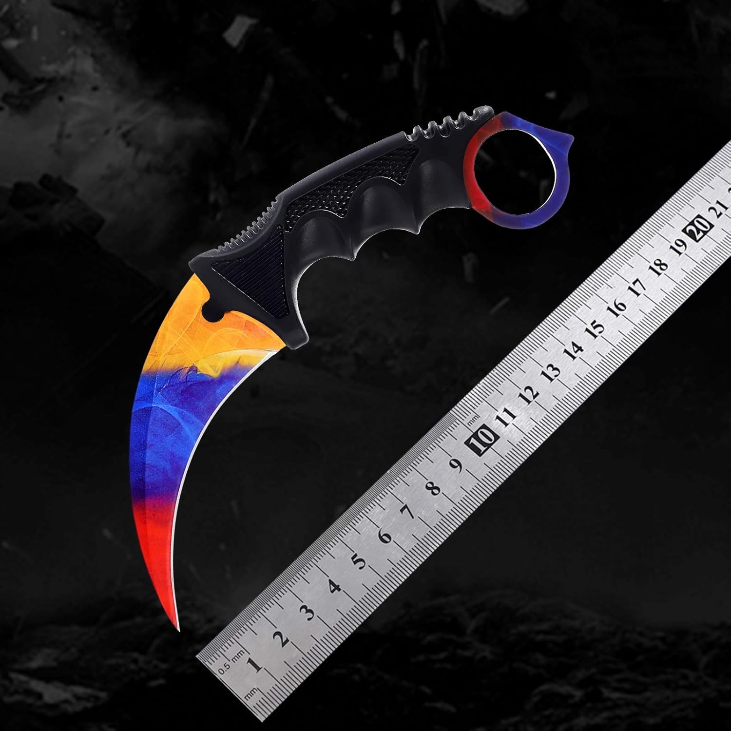 Cutit Karambit din otel cu teaca si snur de agatat, 19 cm, multicolor ...