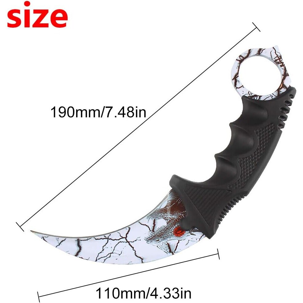 Cutit Karambit din otel cu teaca si snur de agatat, model dragon alb ...