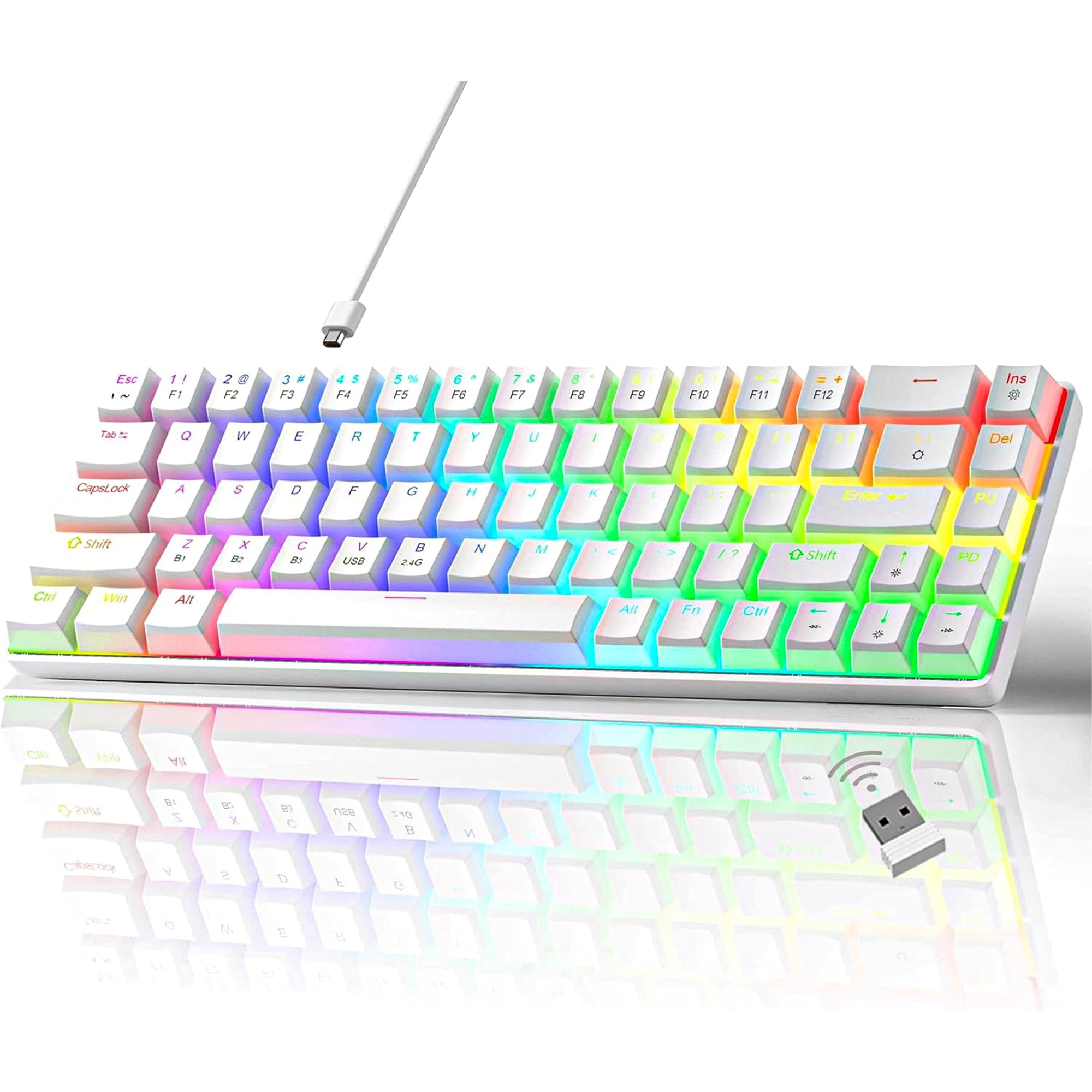 Tastatura Mecanica Gaming Timebox, Wireless, Layout 60%, Lumini LED, 68 ...