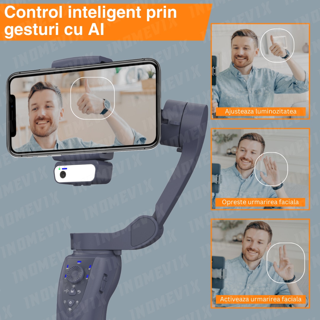 Stabilizator imagine pentru telefon 3 Axe, INOMEVIX®, Control prin ...