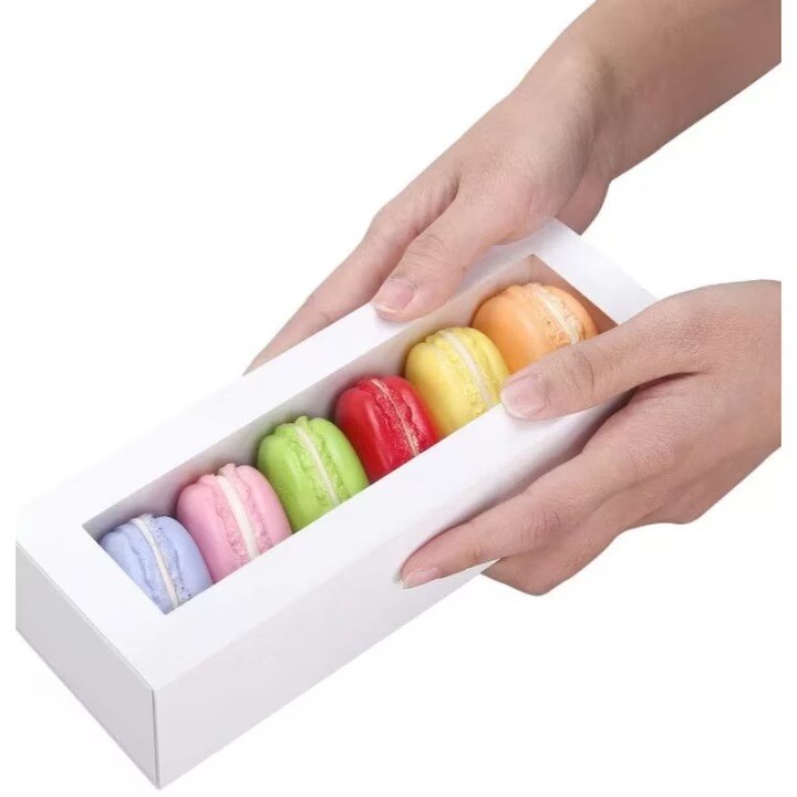 Set cutii albe cu fereastra pentru macarons, 100 buc, dimensiune 15x5x5 ...