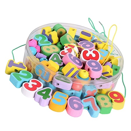 Set margele si cifre colorate de insiruit din lemn, Montessori, 87 de ...