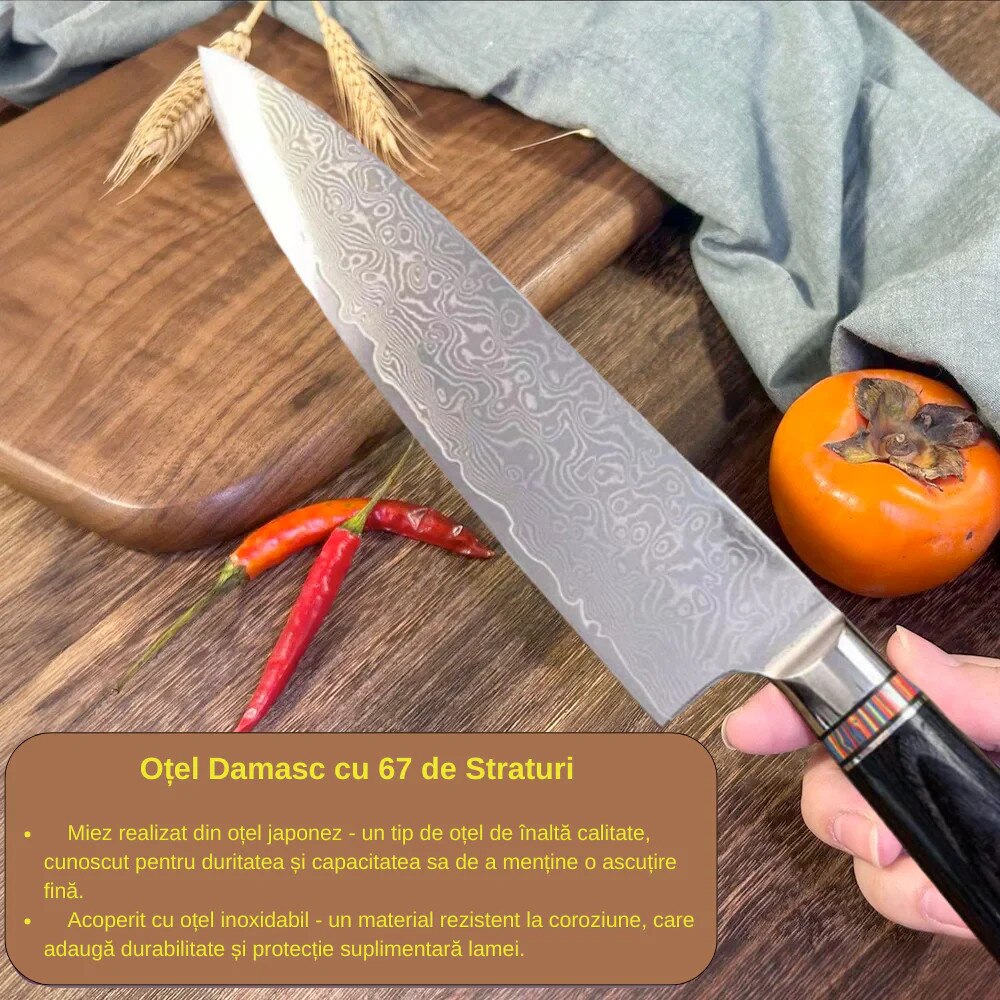Cutit Profesional japonez din otel Damasc Salestore.ro®, 67 de straturi ...