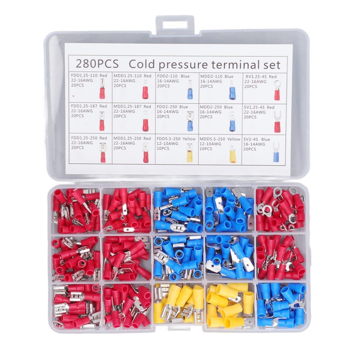 Set 280 x Terminal Izolat, Miez din Alama, Multicolor - eMAG.ro