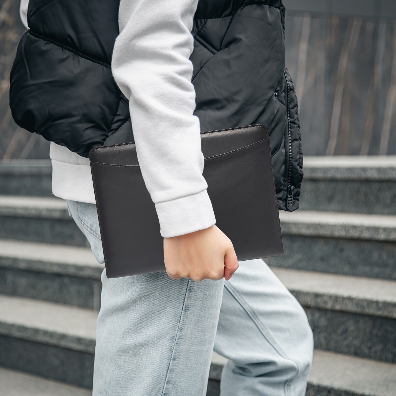 Mapa conferinta A4, Qipuneky, cu fermoar, neagra, 25x4x33.3cm - eMAG.ro