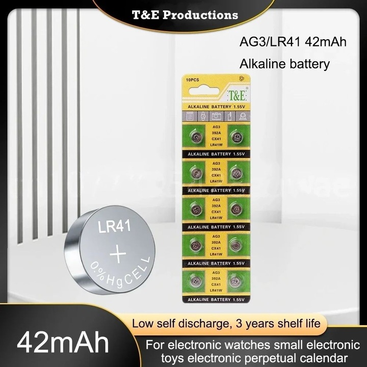 Set 10 Baterii Alcaline T&E AG3, 1.55V, pentru Ceasuri si Jucarii, 7.9mm - eMAG.ro