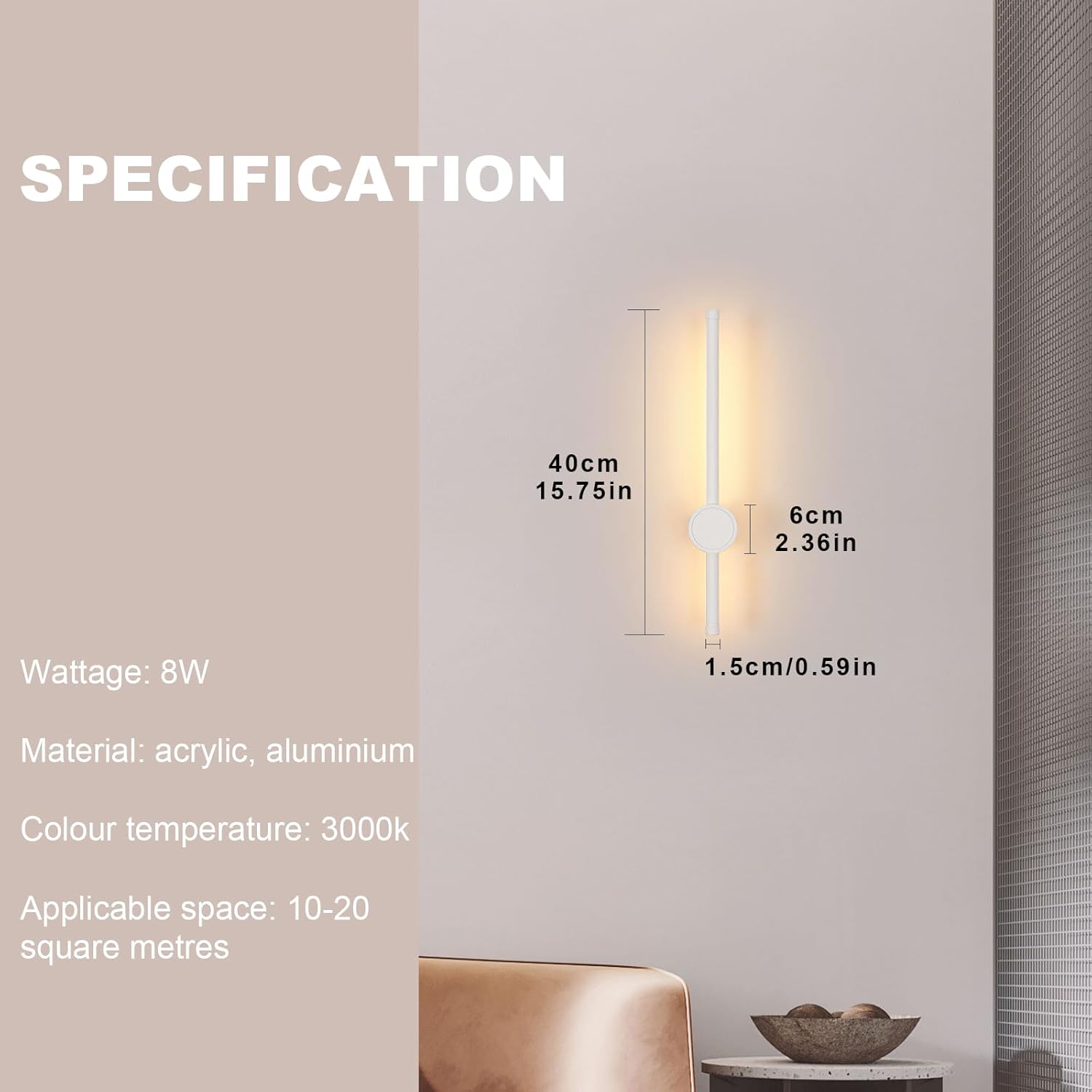 Lampa Led De Perete, Toolight, 8w, 3000k, Rotativ 360°, Alb, 40cm ...