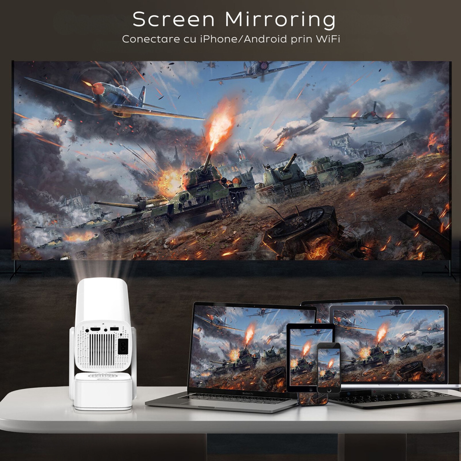 Videoproiector portabil Smart ALLz, Android 11, Wi-Fi, BT 5.0 ...