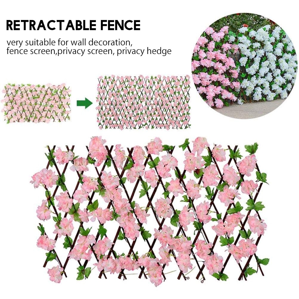 Gard decorativ extensibil din lemn cu flori artificiale, KkvoGmle, 2 ...