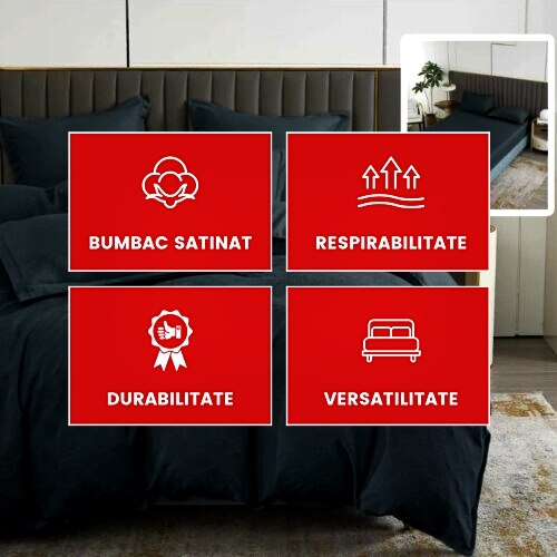 Lenjerie de pat Bumbat Satinat Baroque UNI, 6 piese, cearceaf cu ...