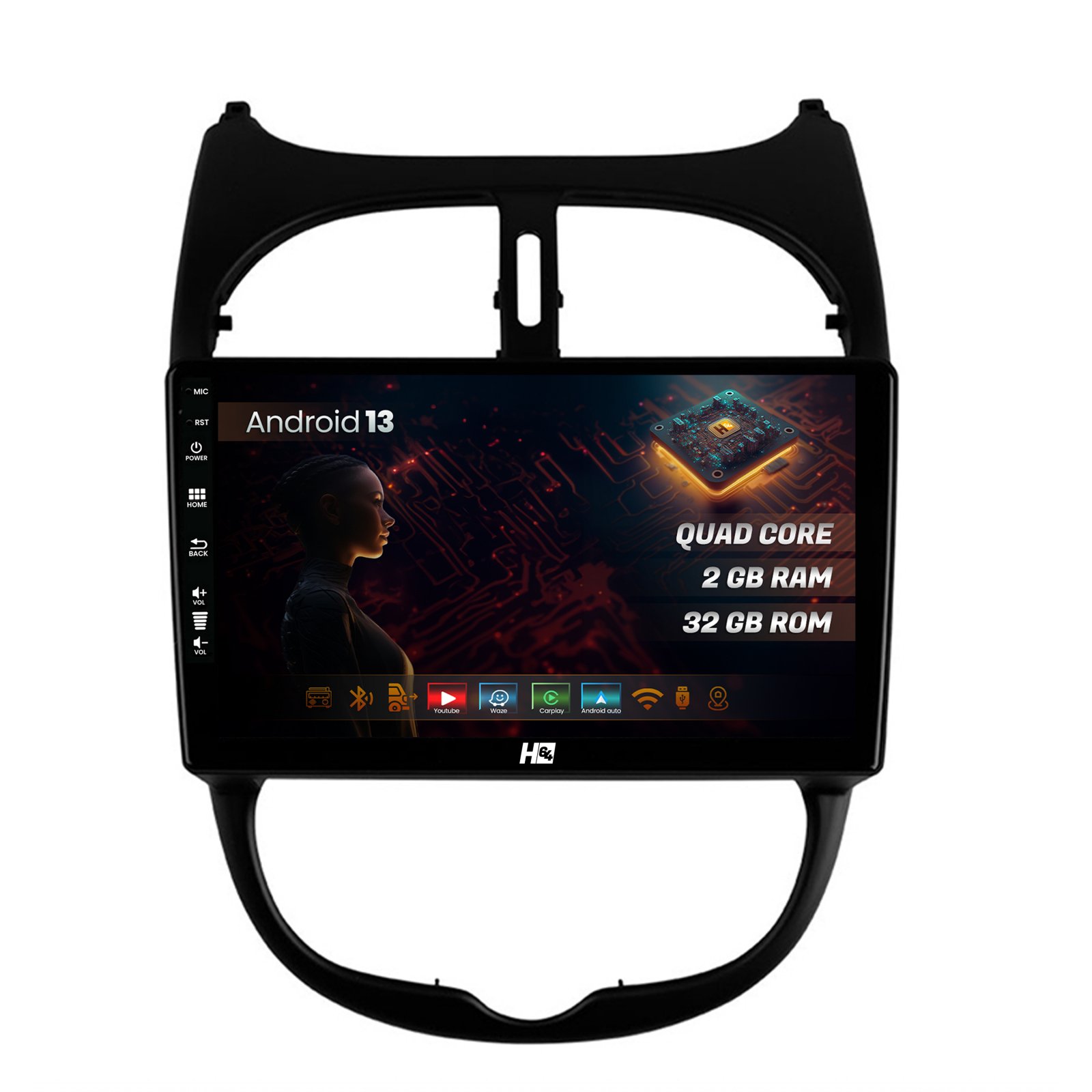 Navigáció HUB64 Peugeot 206 (1998-2012), 2GB RAM, Android 13, GPS, Wi ...