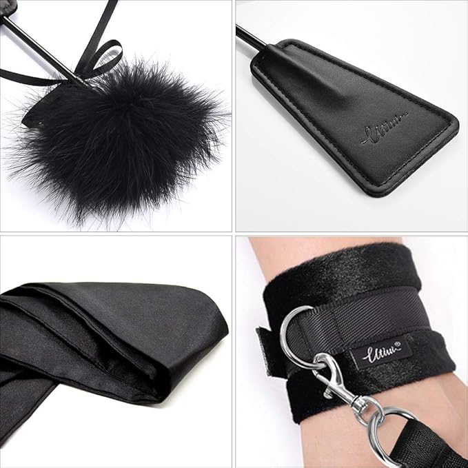 Set de Bondage BDSM, cu catuse pentru maini si glezne, masca si penita ...