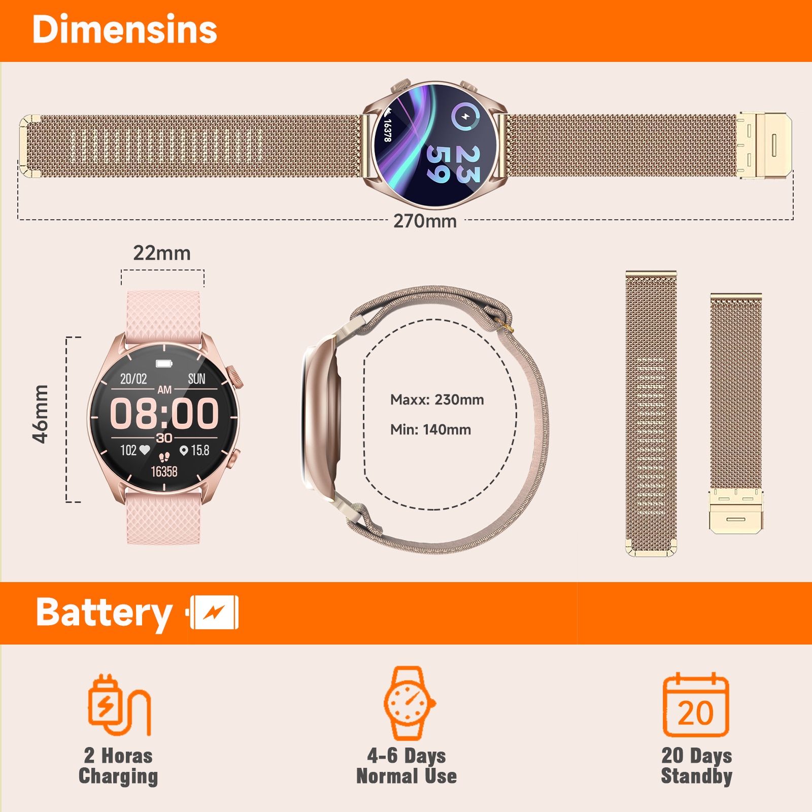 Ceas Smartwatch Dama, Techmoon®, Fitness, Sport, Apel Bluetooth, Ecran Touch 1.43’’ Amoled ...