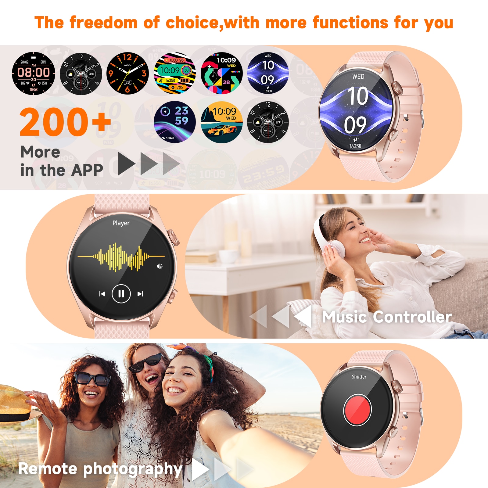 Ceas Smartwatch Dama, Techmoon®, Fitness, Sport, Apel Bluetooth, Ecran ...