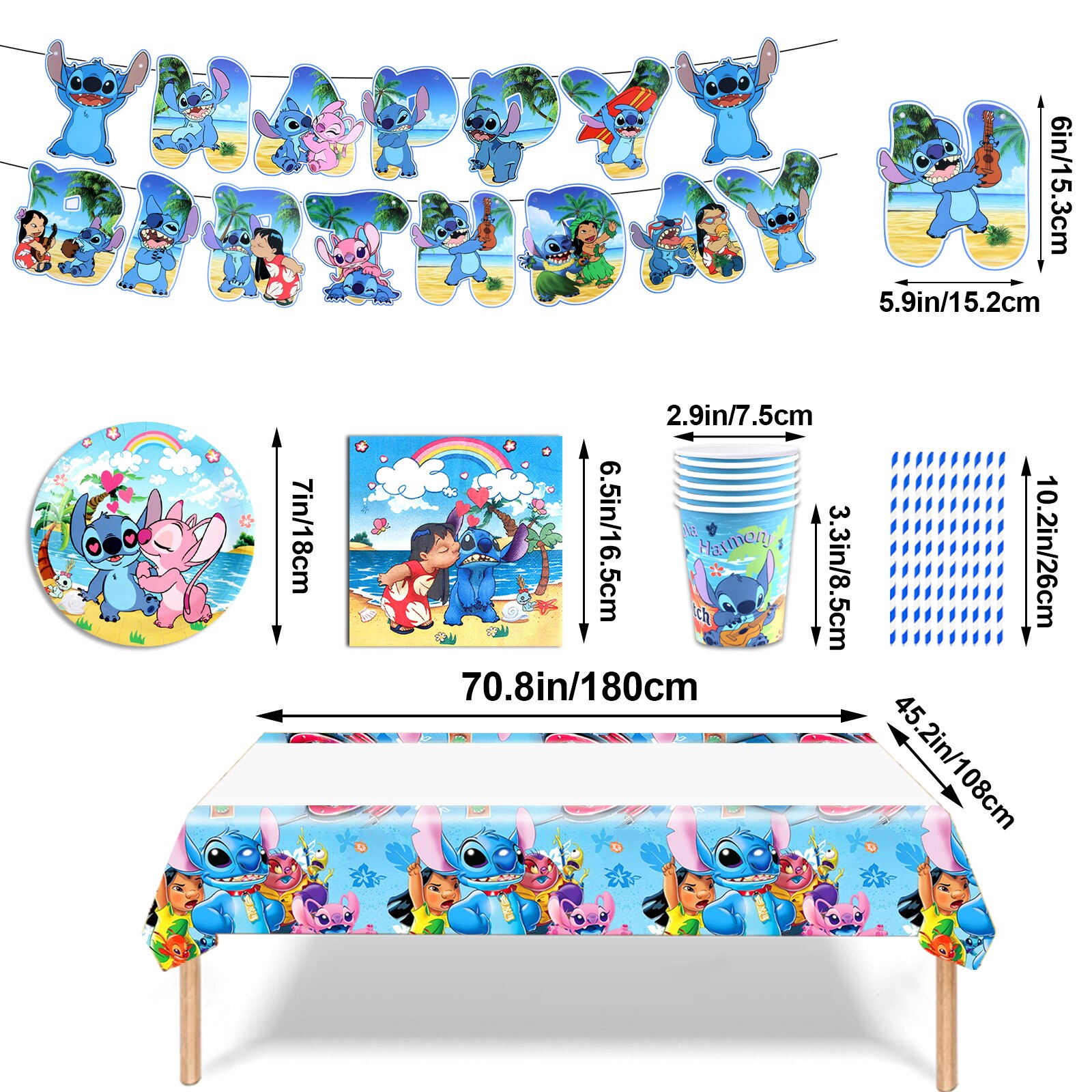 Set de vesela pentru petrecere Lilo and Stitch pentru 10 copii, banner ...