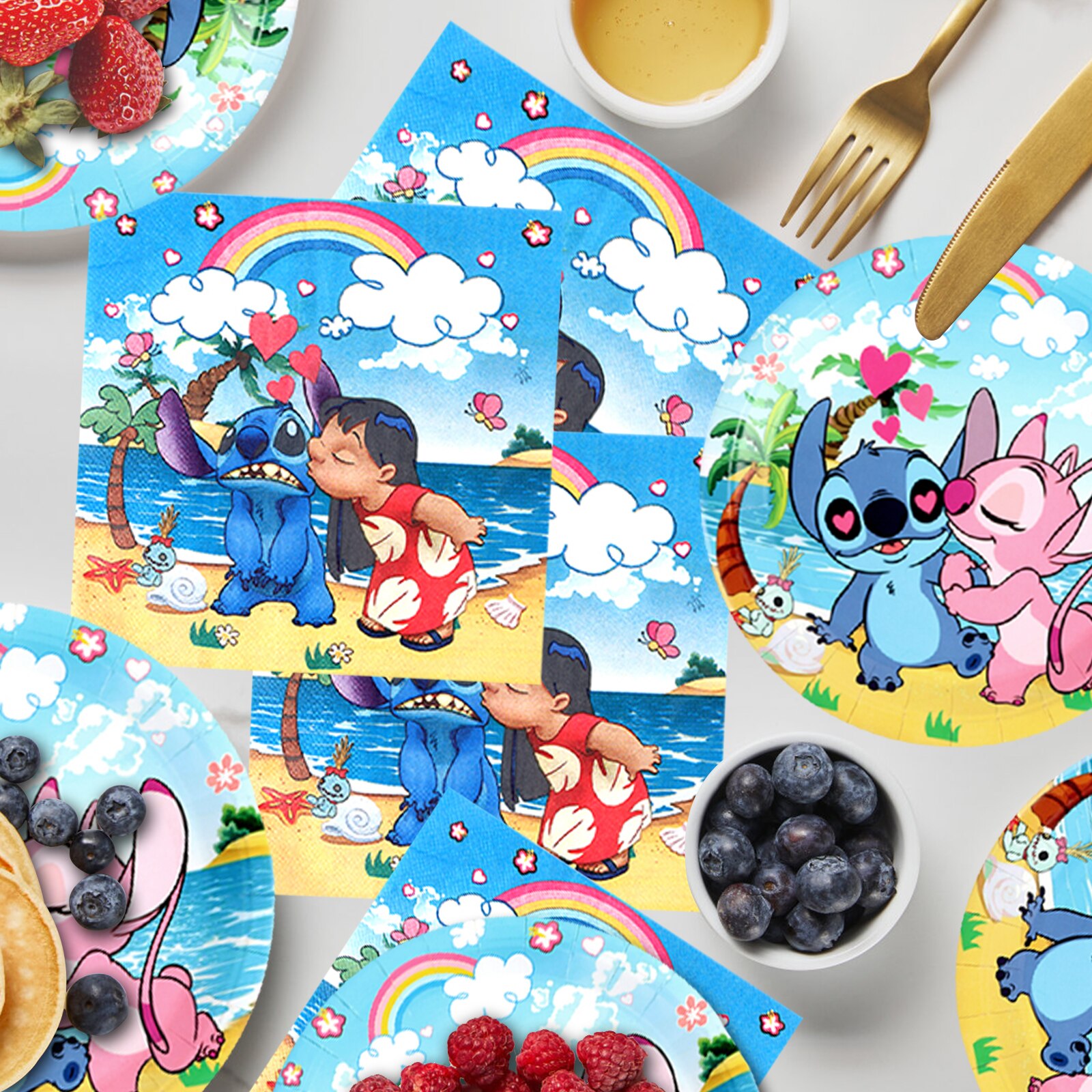 Set de vesela pentru petrecere Lilo and Stitch pentru 10 copii, banner ...