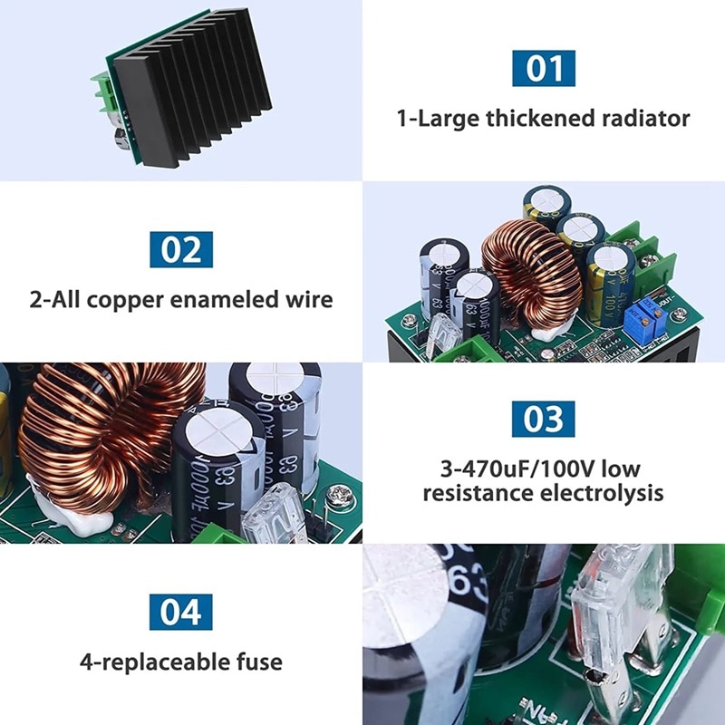 Convertor ridicator de tensiune step-up de la 8-60V la 12-80V, 20A ...