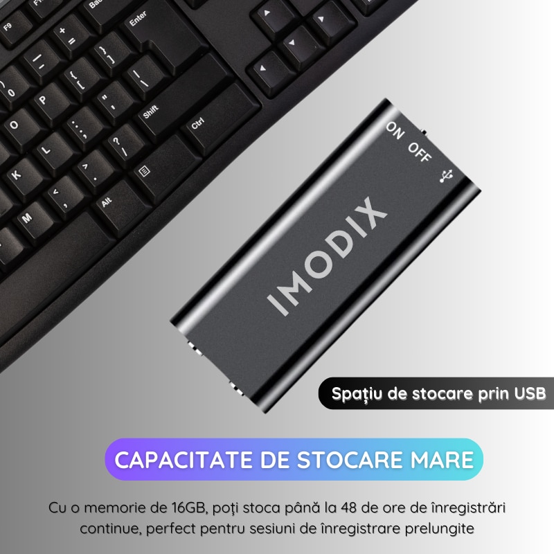 Mini Reportofon Spion, IMODIX®, Memorie Interna 16 GB, 192 Ore ...