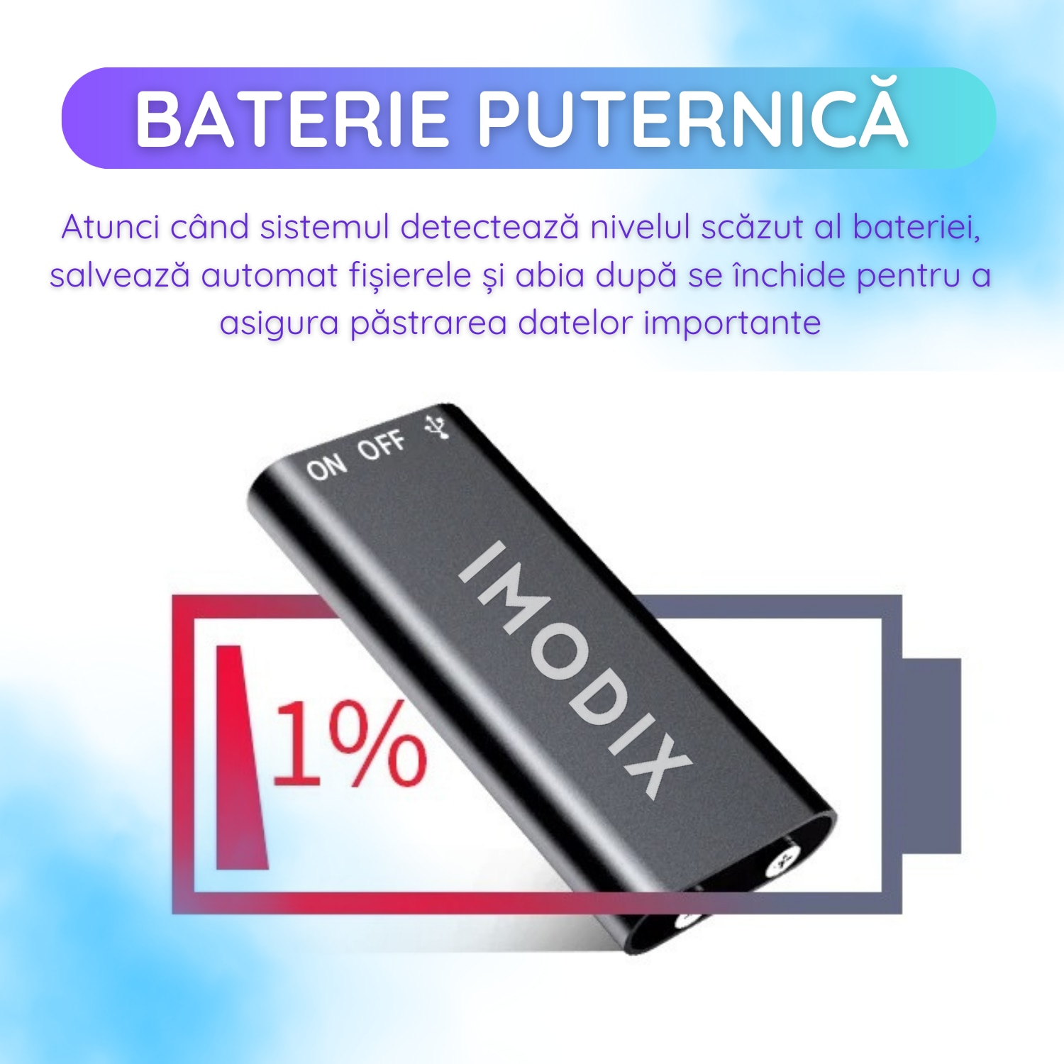 Mini Reportofon Spion, IMODIX®, Memorie Interna 16 GB, 192 Ore ...