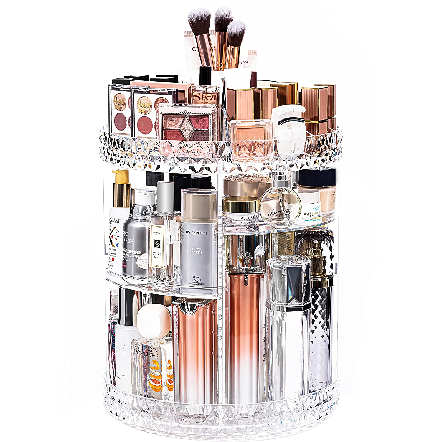 Rafturi cosmetice rotativ 360, AMRINUGL, design diamant, transparent ...