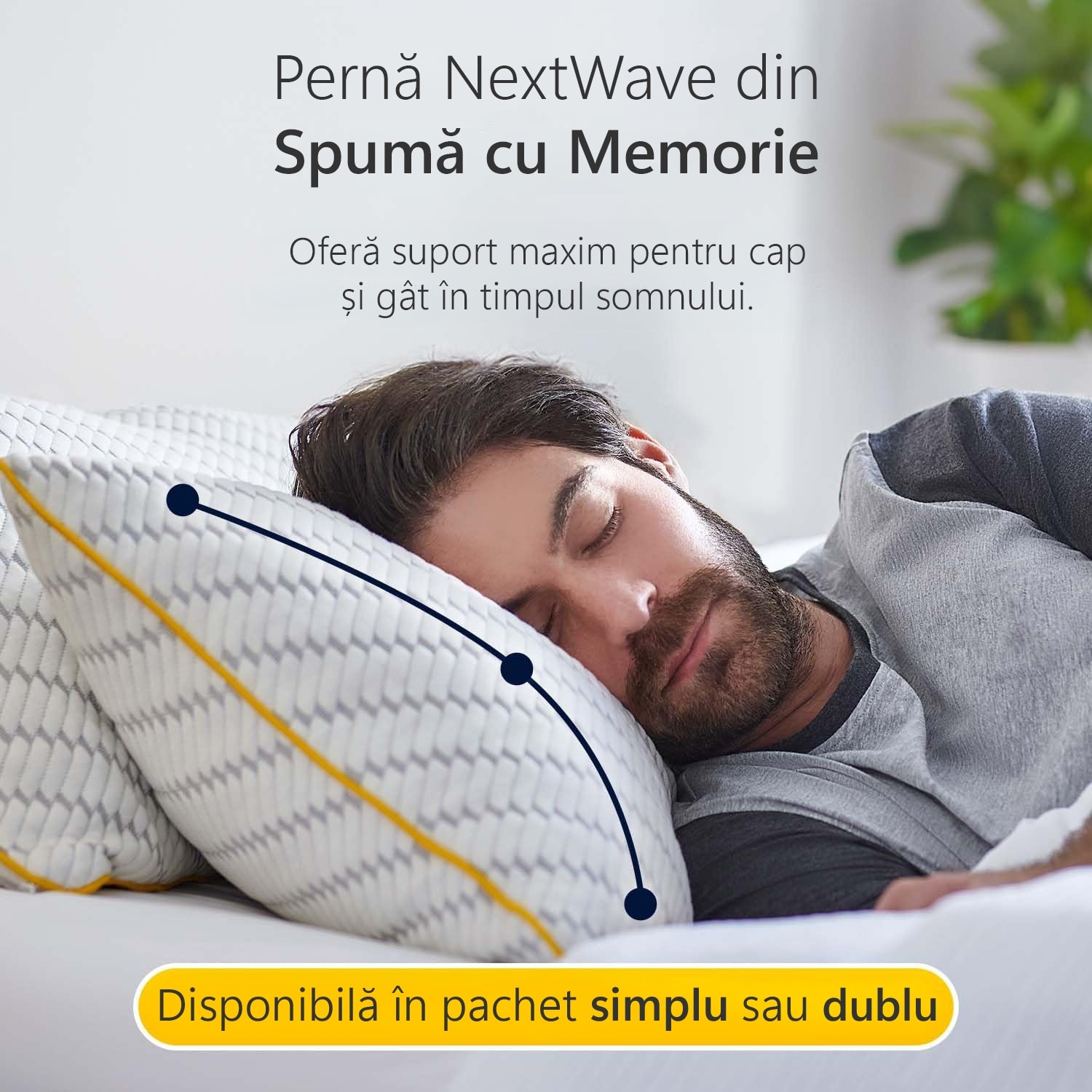 Perna ortopedica pentru dormit ajustabila NextWave®️, Spuma cu Memorie ...
