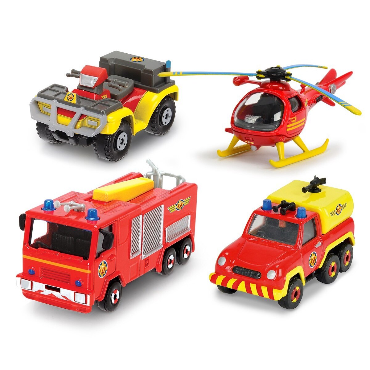 Pompierul sam set 4 vehicule din metal cu elicopter scara 1:64 - eMAG.ro