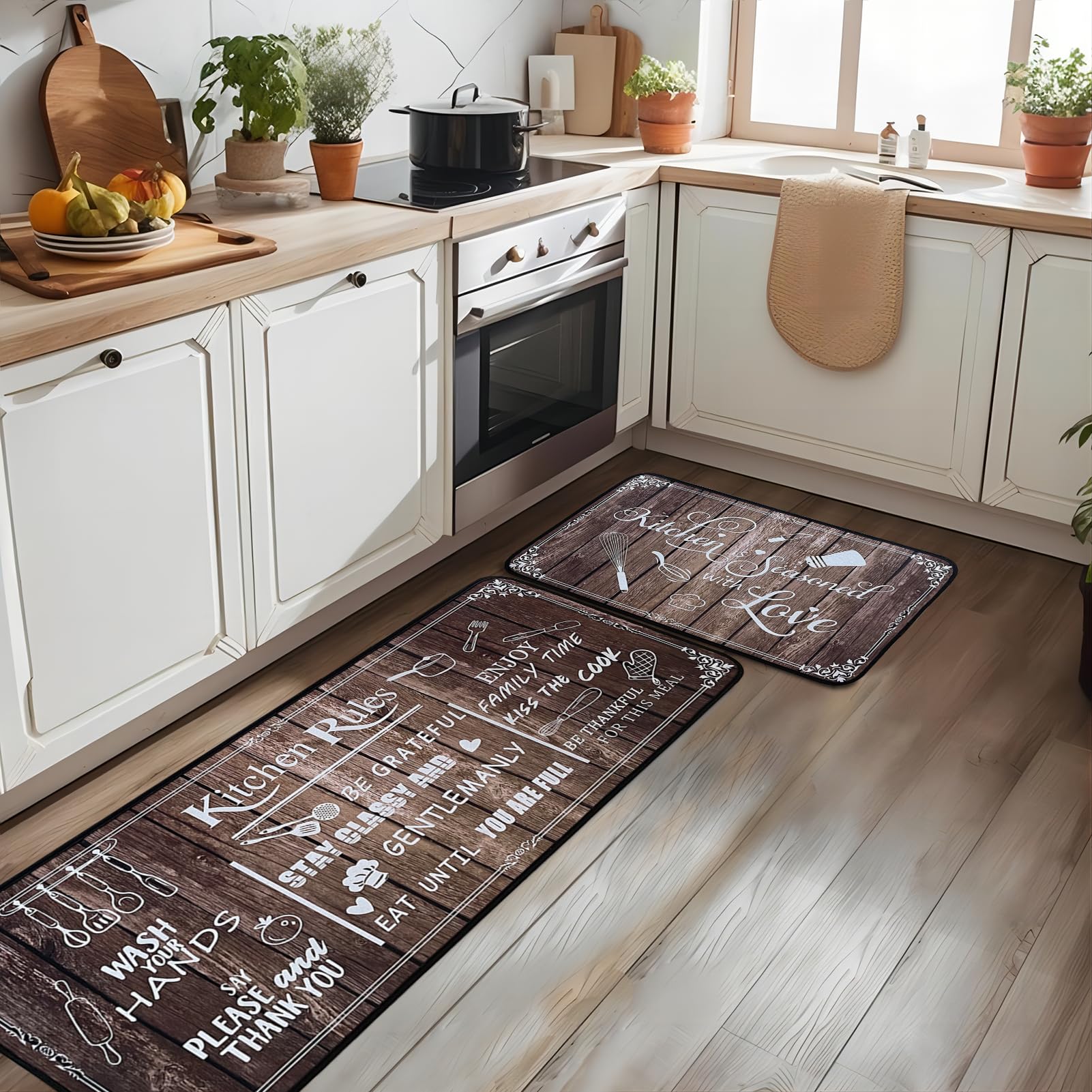 Set 2 covoare bucatarie, PHIKER, Microfibra, 40x60cm/40x120cm, Maro ...