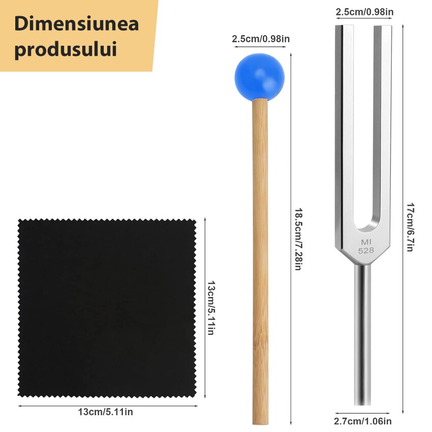 Diapazon Chucai 528Hz, Aliaj de Aluminiu, Ciocan din Silicon, Husa de ...