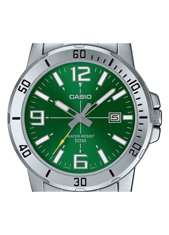 Ceas barbatesc Casio, analog, cadran verde, bratara din inox, 5 ATM ...