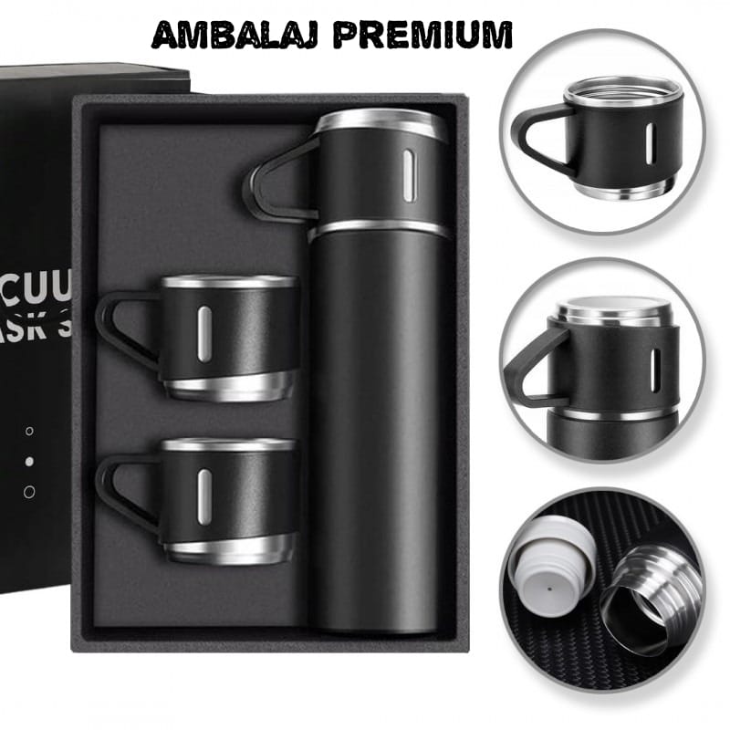 Set termos cu 3 cesti DIGIMAT®, calitate garantata, inchidere ermetica ...