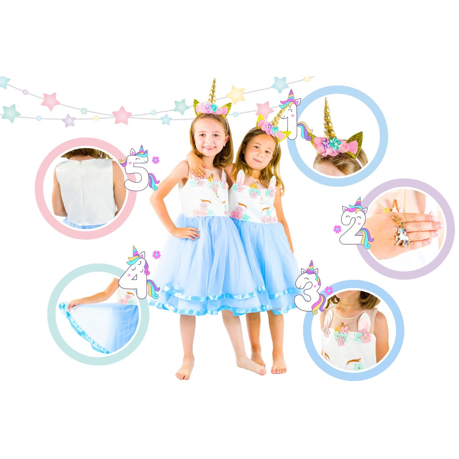 Costum fetita, ZOLTA, rochie unicorn, albastru, marime 110 - eMAG.ro
