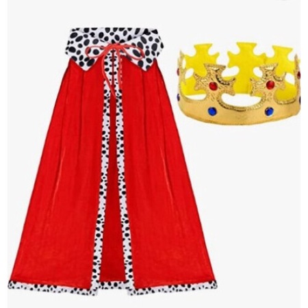 Set costum regal copii, capa print si coroana, 90cm, rosu cu detalii ...