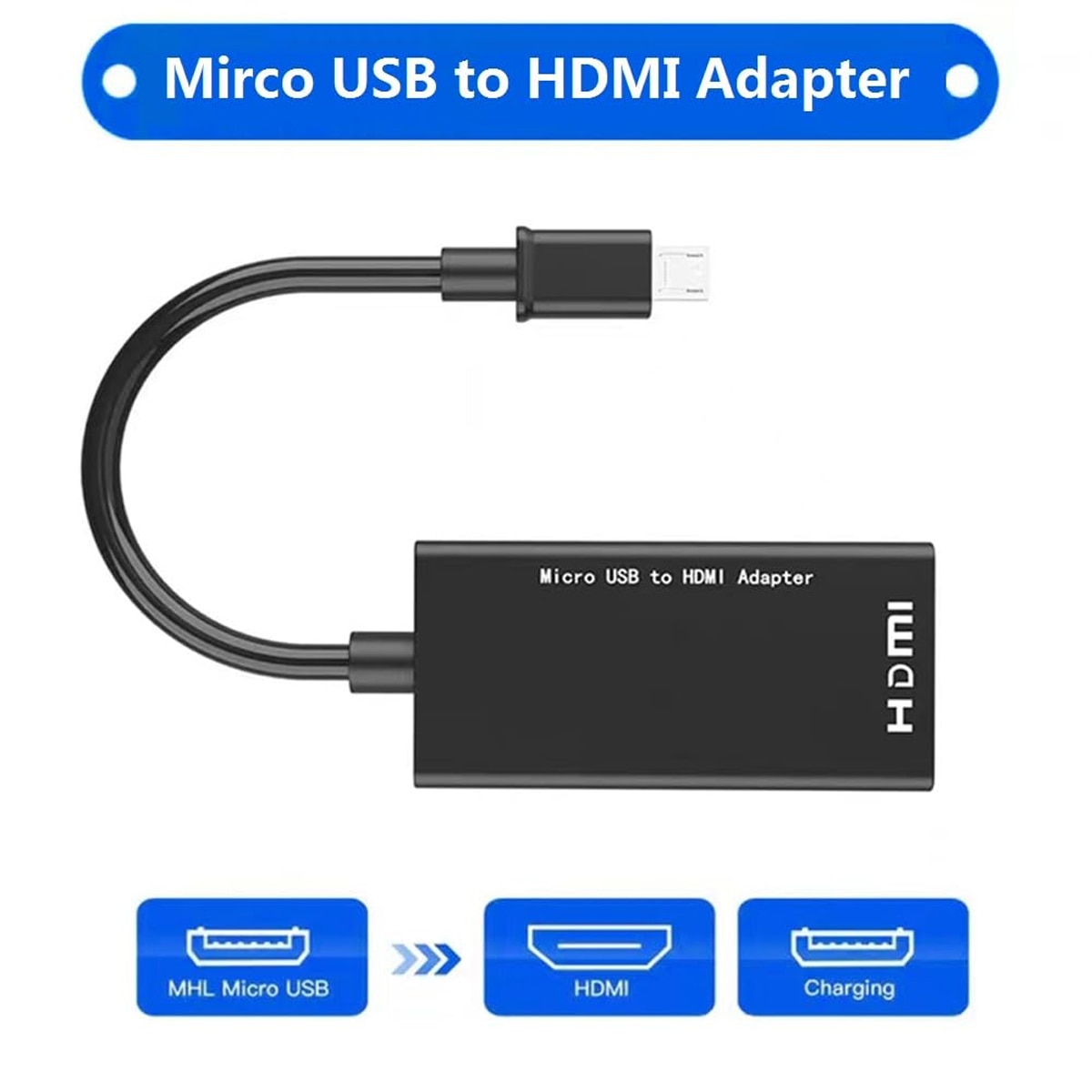 Кабел преходник, MHL, Micro USB към HDMI, 1080P, преносим, черен - eMAG.bg