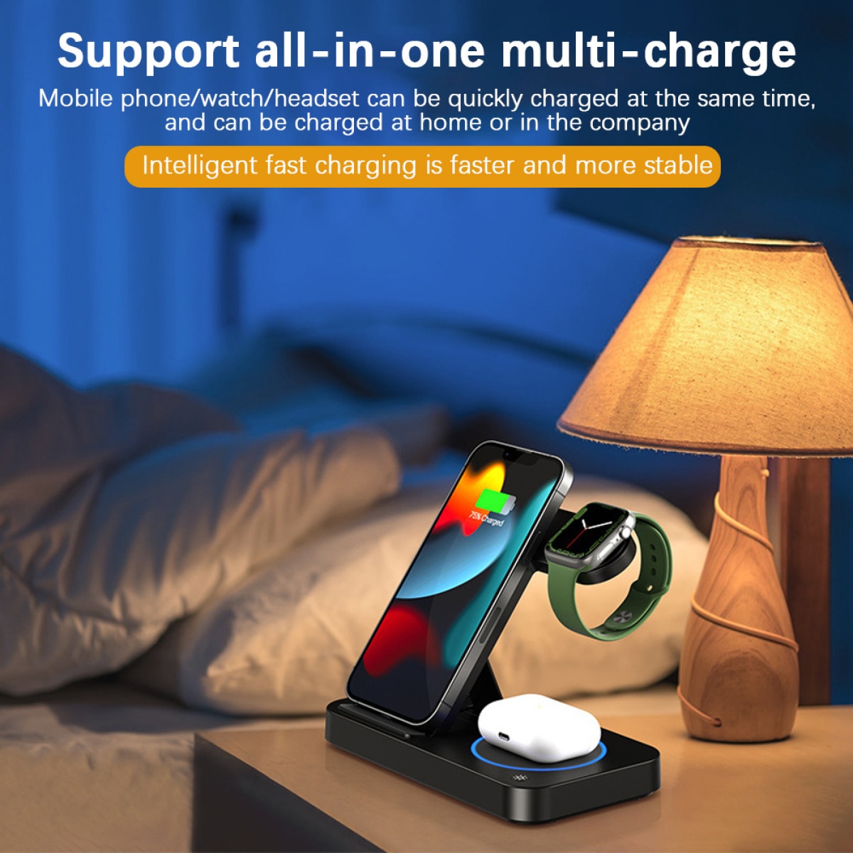 Statie de incarcare wireless 3 in 1, 15W, pentru Apple, suport pentru ...