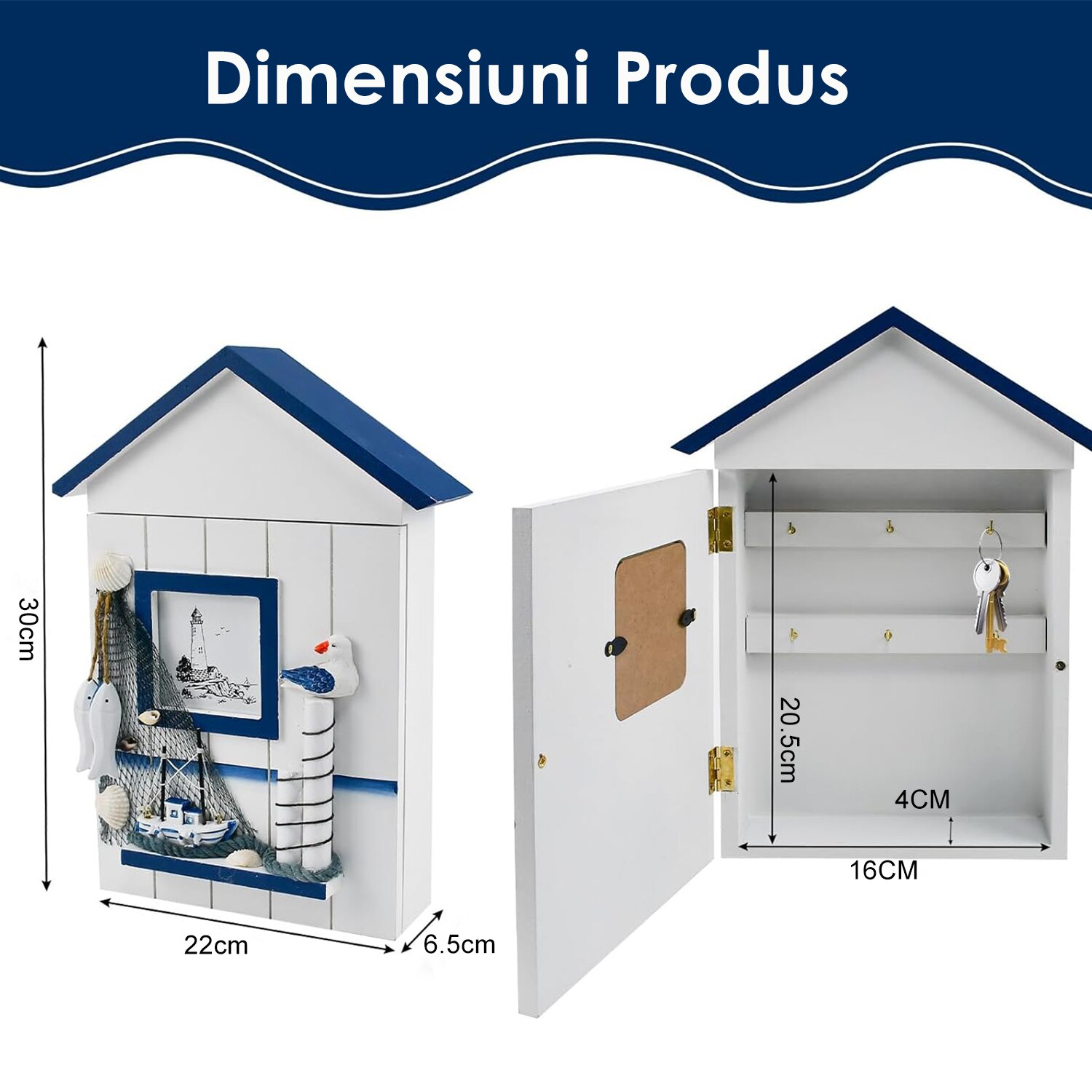 Suport Pentru Chei, BYONDSELF®, Lemn, Montare pe Perete, cu 6 Carlige ...