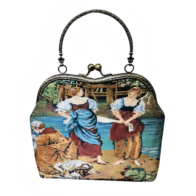 Geanta de seara vintage, cu maner, inchidere tip sarut, verde ...