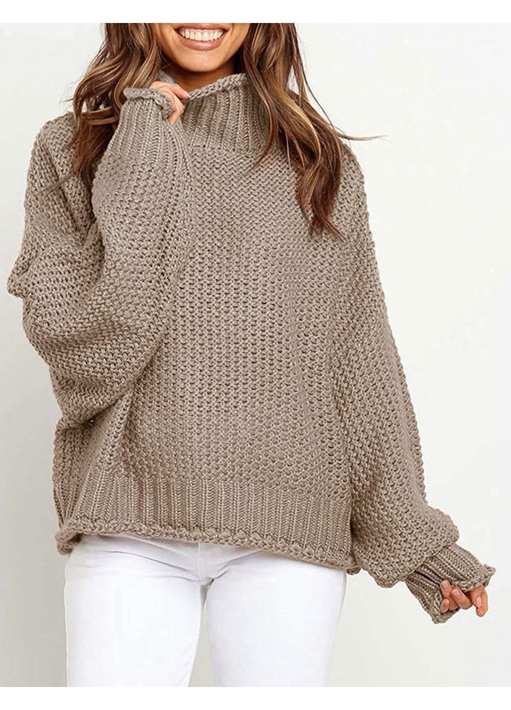 Pulover tricotat gros supradimensionat Cozevdnt, Bumbac, Bej, M INTL ...