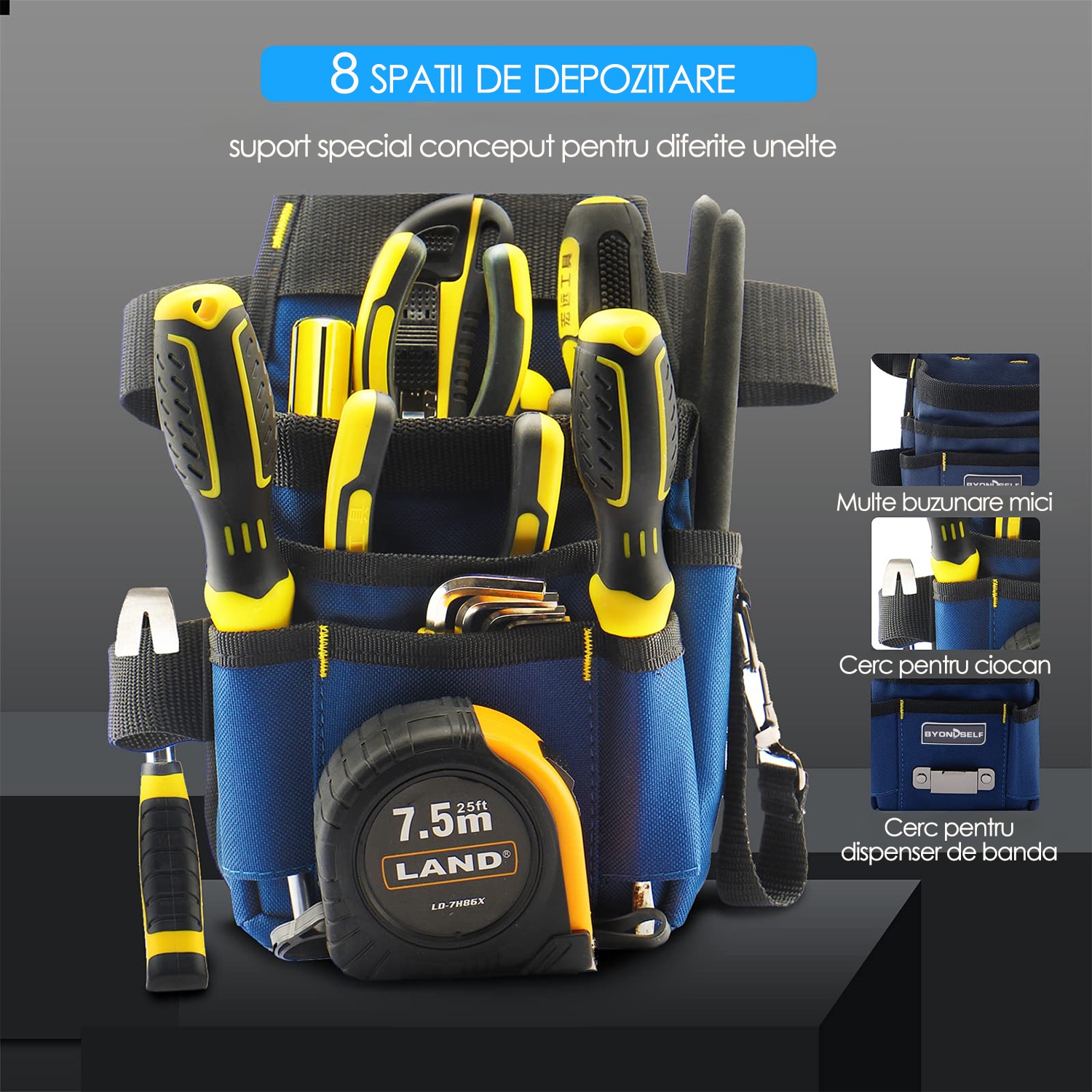 Geanta pentru Scule Compacta, BYONDSELF®, 8 Buzunare, Centura Reglabila ...