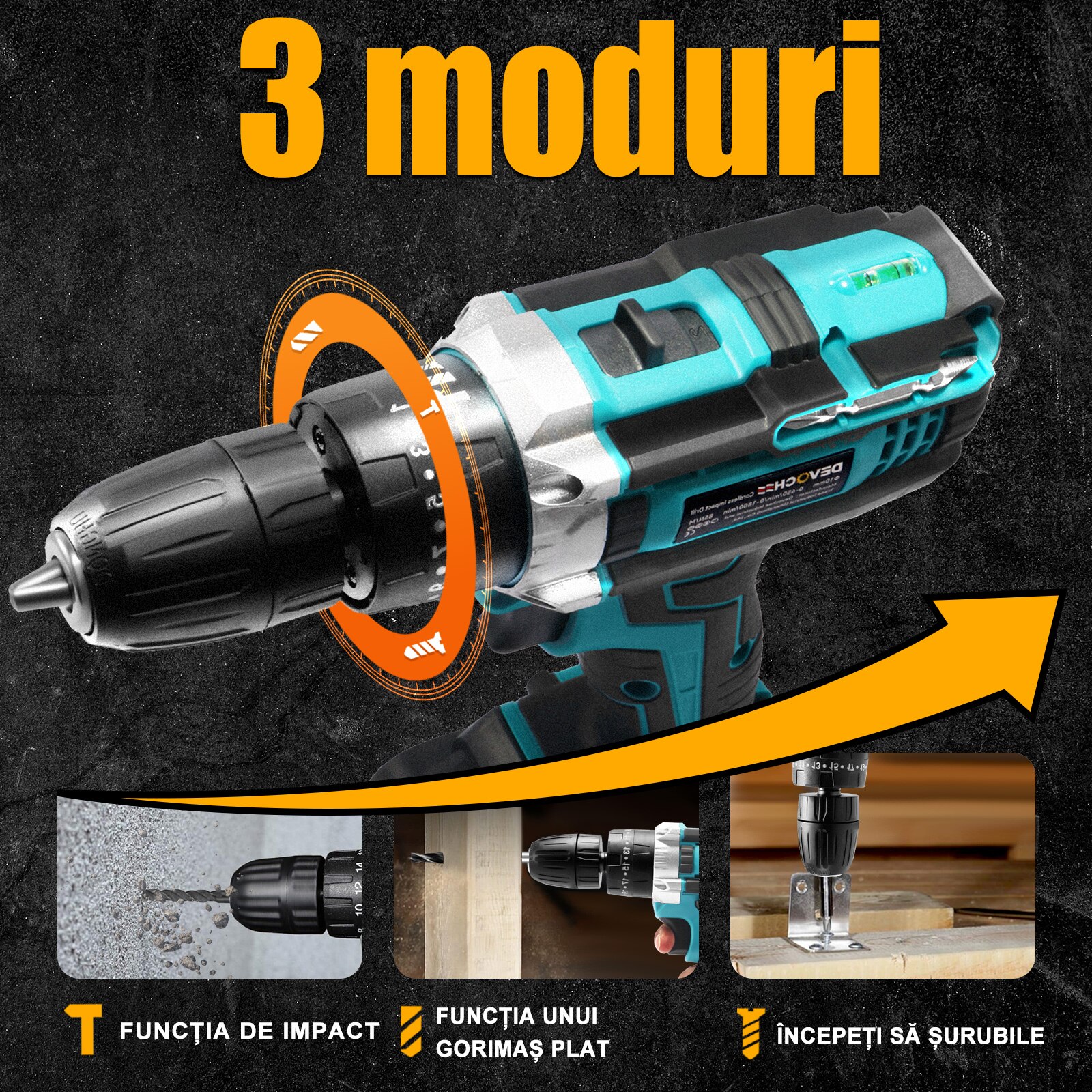 Masina de gaurit si insurubat (bormasina), DEVOCHEE, Cheie electrica cu impact, cu acumulator ...