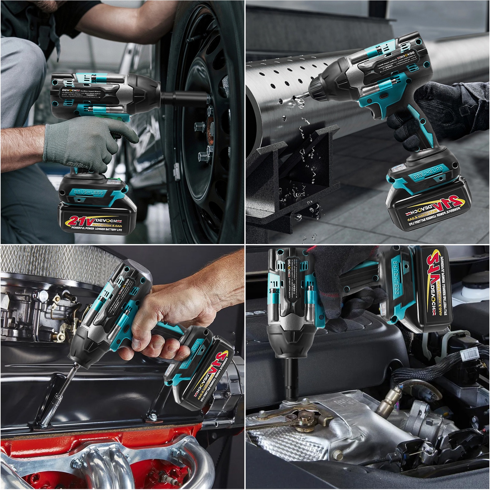 Cheie de impact, DEVOCHEE, brushless, 21V, 4B1, 2 Baterii, 4 Ah, 850Nm ...