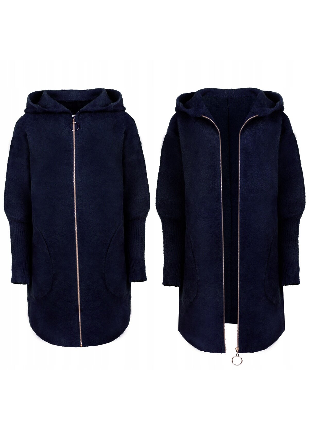 Geaca dama, Blana naturala, Bleumarin, One Size INTL - eMAG.ro