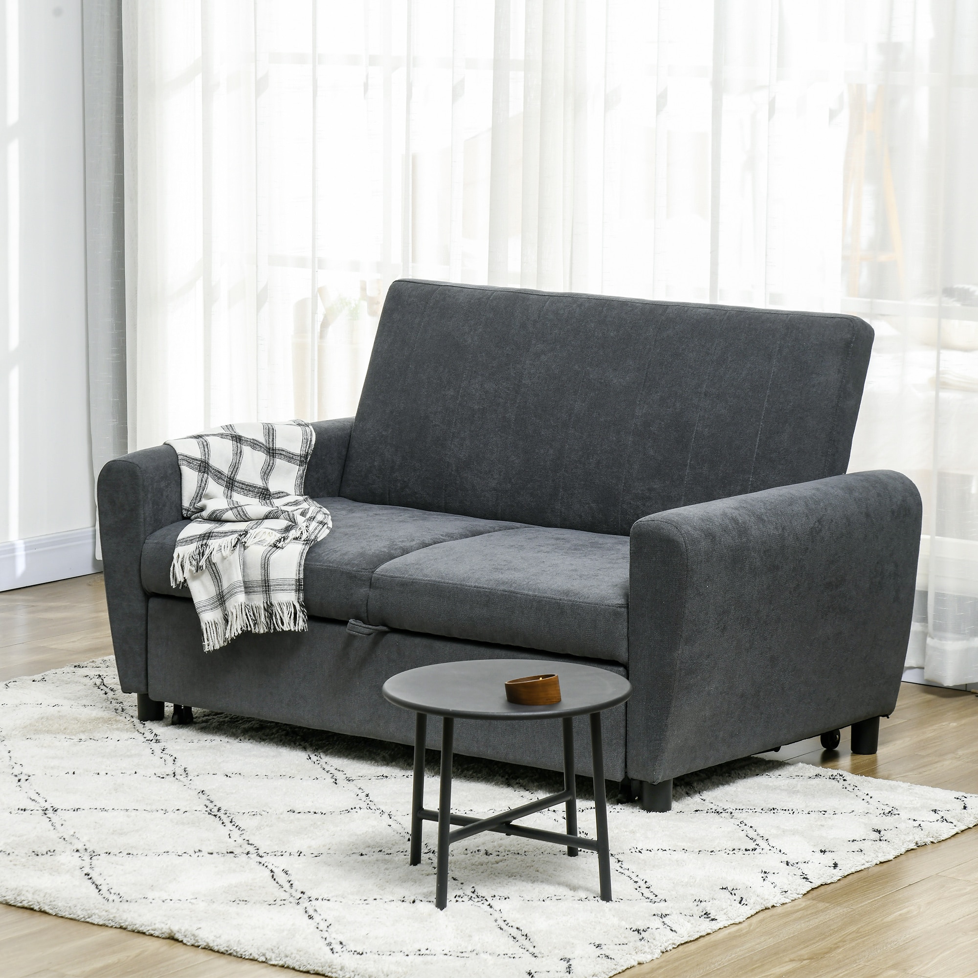 Canapea extensibila HOMCOM, 2 locuri cu 2 perne, material captusit cu ...