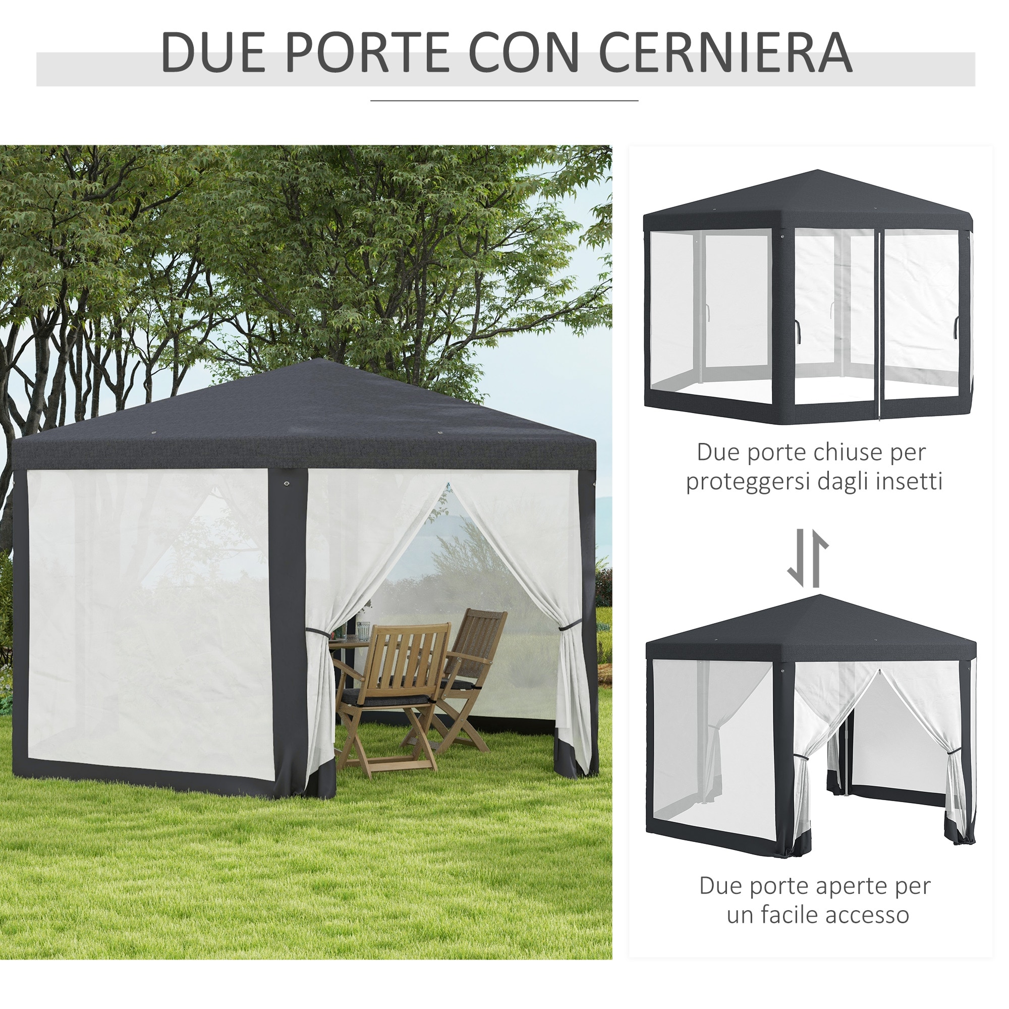 Outsunny Foisor de gradina hexagonal 4x4 m cu pereti din plasa, 2 usi ...