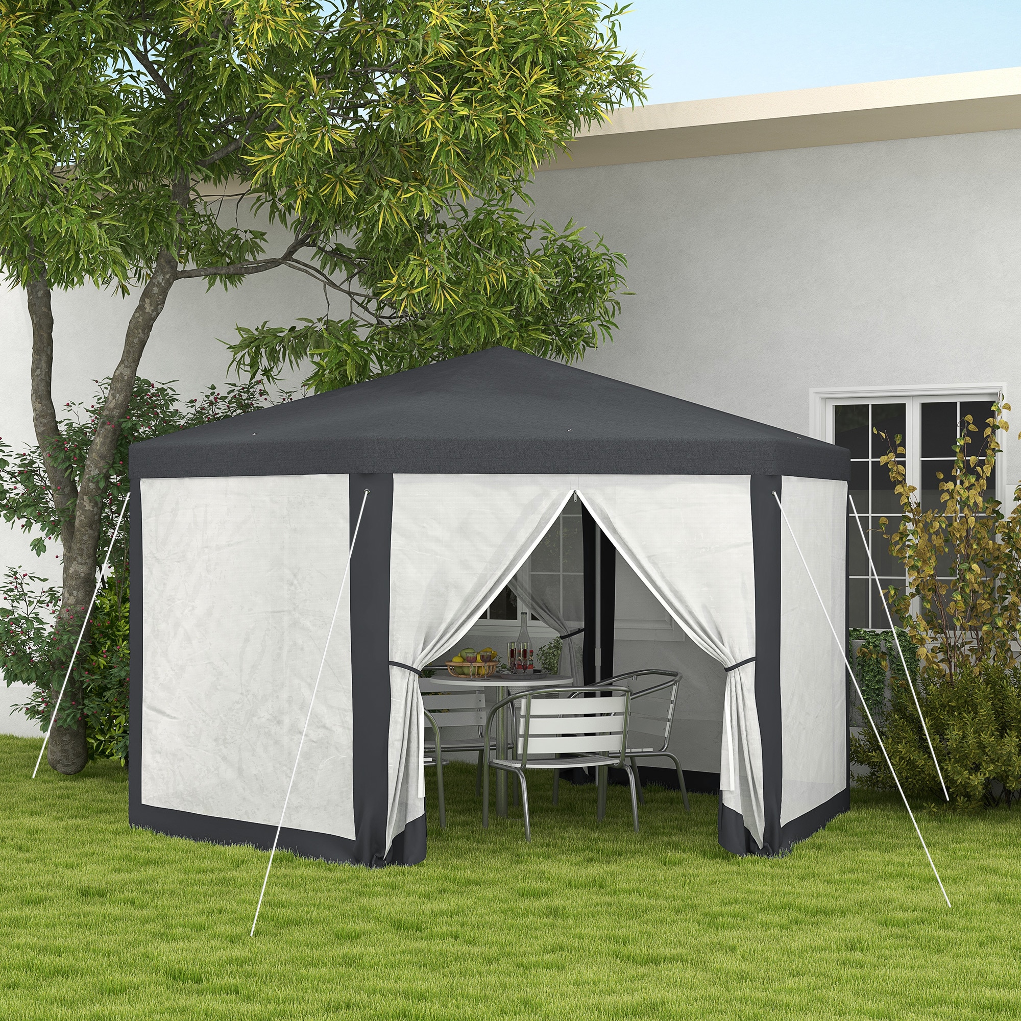 Outsunny Foisor de gradina hexagonal 4x4 m cu pereti din plasa, 2 usi ...