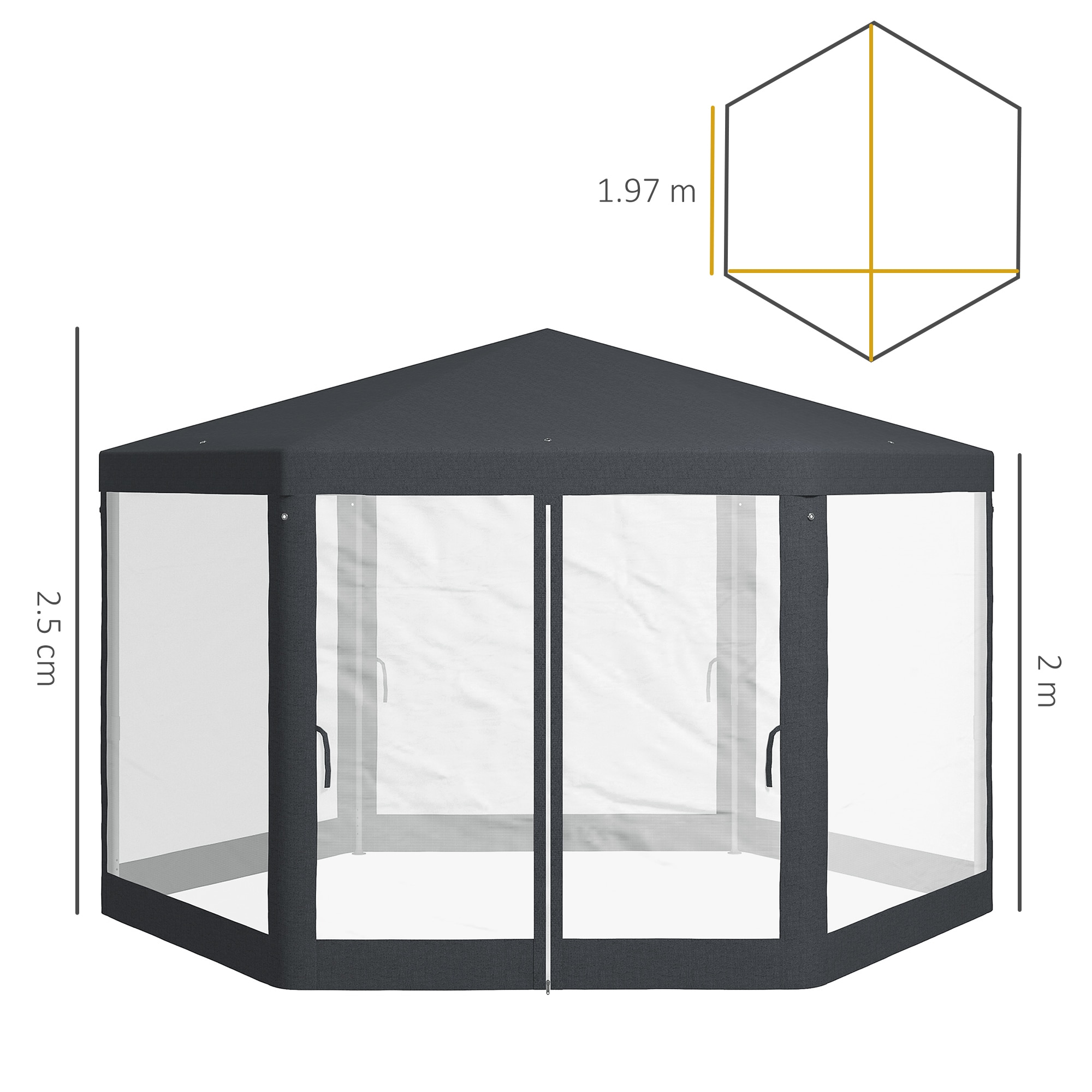 Outsunny Foisor de gradina hexagonal 4x4 m cu pereti din plasa, 2 usi ...