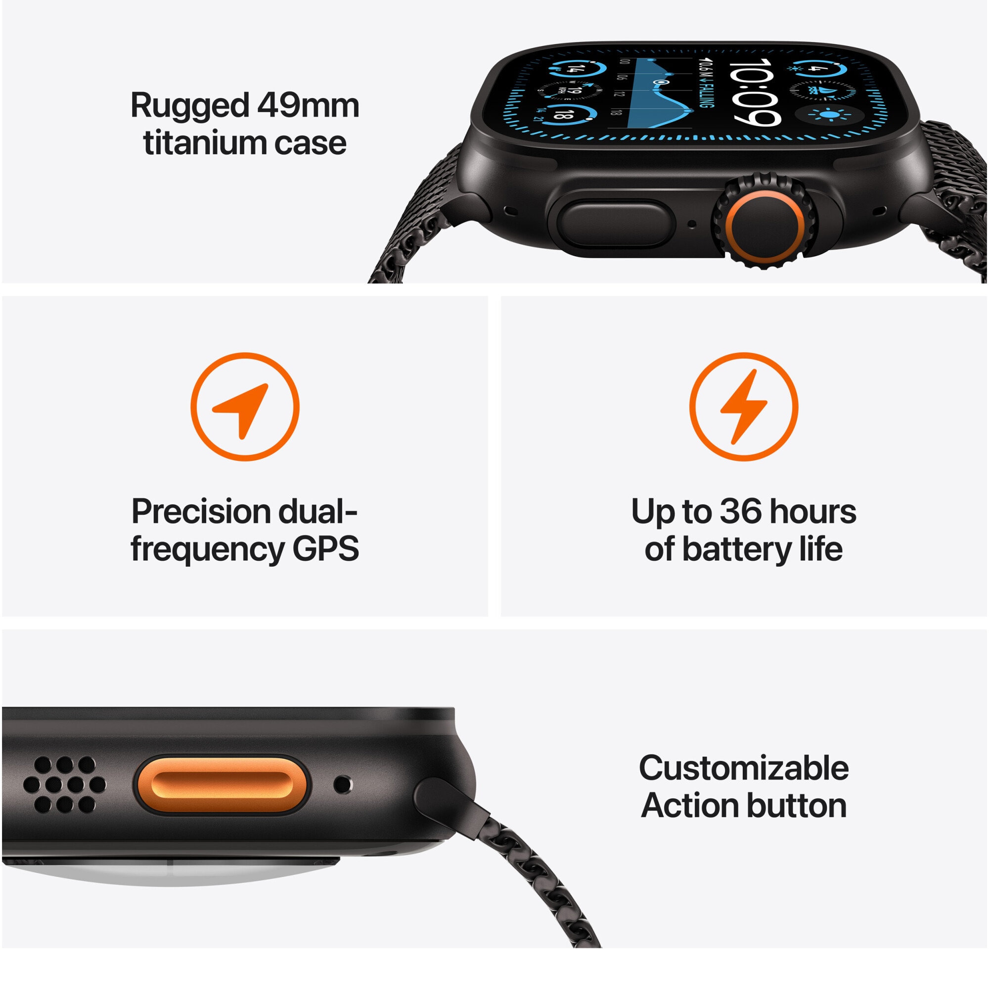 Apple Watch Ultra 2, GPS, Cellular, Carcasa Black Titanium 49mm, Dark Green Alpine Loop - Medium ...