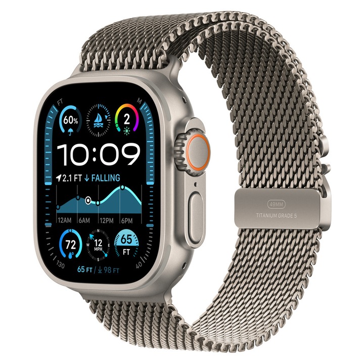 Curea pentru Apple Watch 49mm, Milanese Loop, Natural Titanium - Small - eMAG.ro