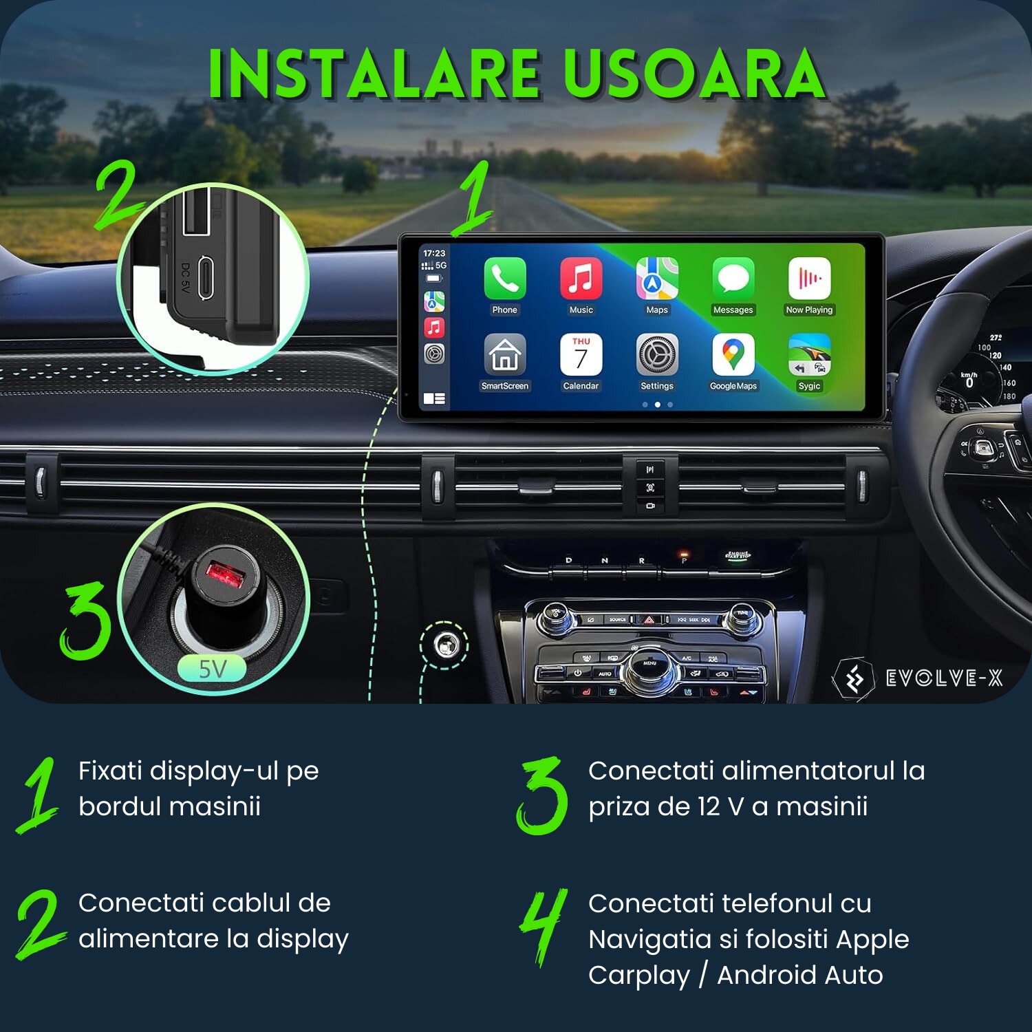 Navigatie Auto Universala Evolve-x®, Display touchscreen 10.26 inch, compatibila cu Apple ...